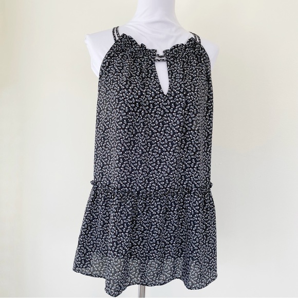 LOFT | Tops | Loft Keyhole Halter Top Floral Print Black Blue L Large ...
